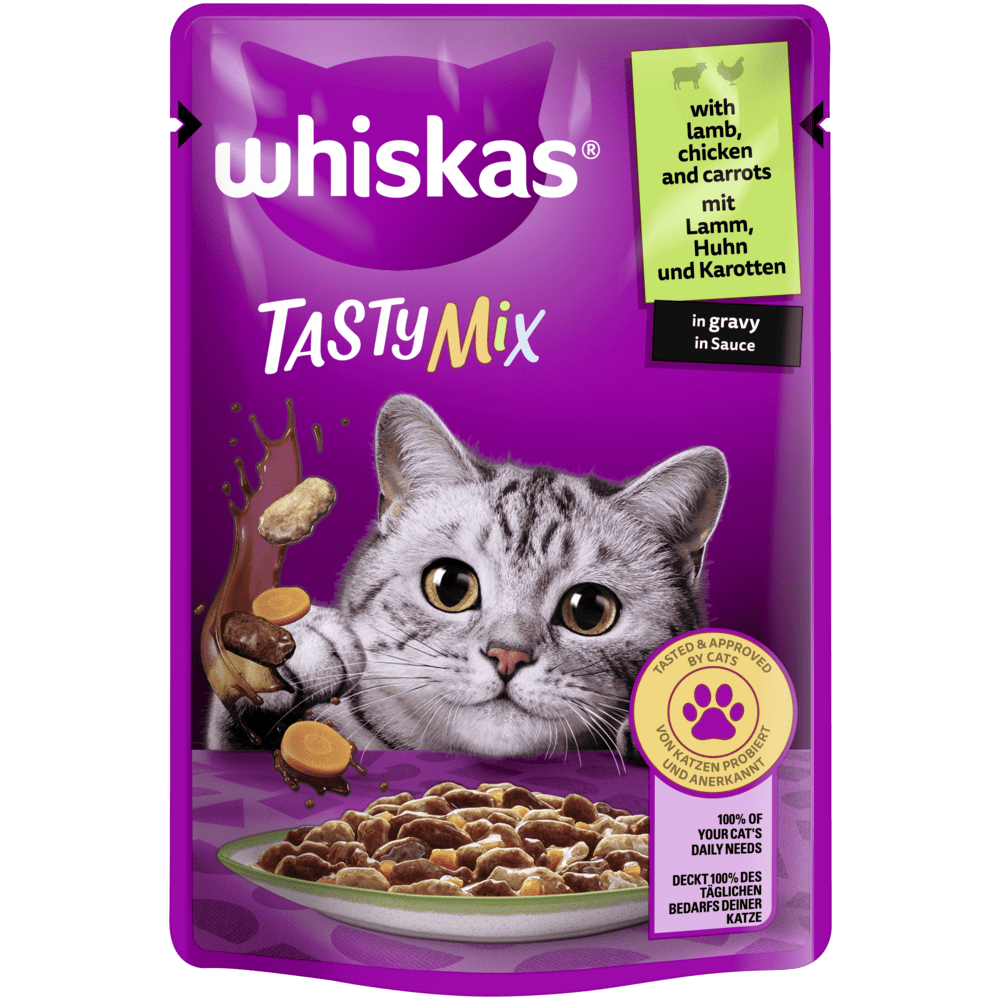 WHISKAS® Tasty Mix Lamm, Huhn & Karotten in Sauce, 85g | Nassfutter