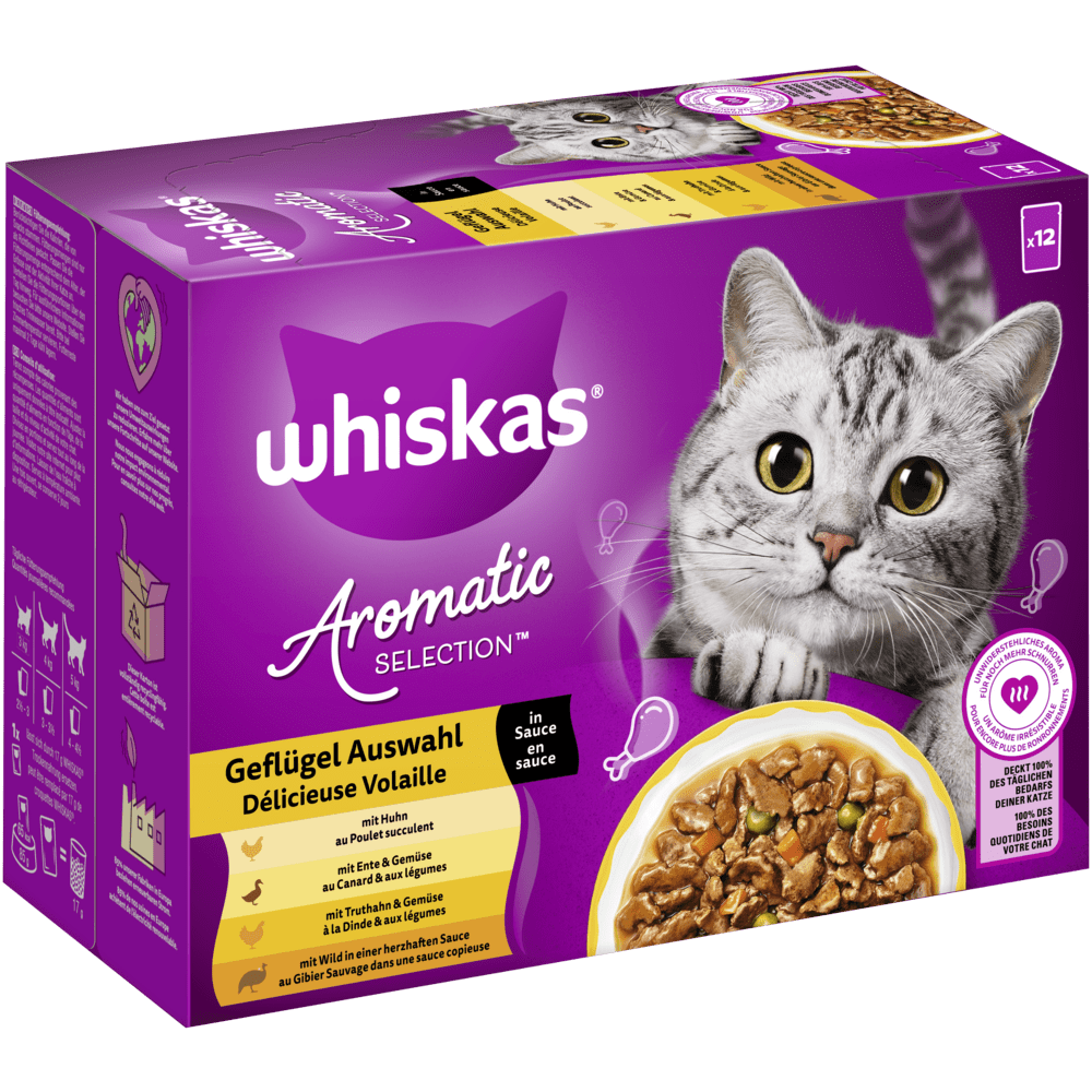 WHISKAS® AROMATIC SELECTION™ 1+ Geflügel Auswahl 4 Varietäten in Sauce ...
